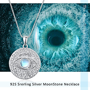 TUGHRA Evil Eye Necklace S925 Sterling Silver Moonstone Evil Eye Pendant Necklaces Protection Jewelry Amulet Gift for Women Men Birthday Anniversary
