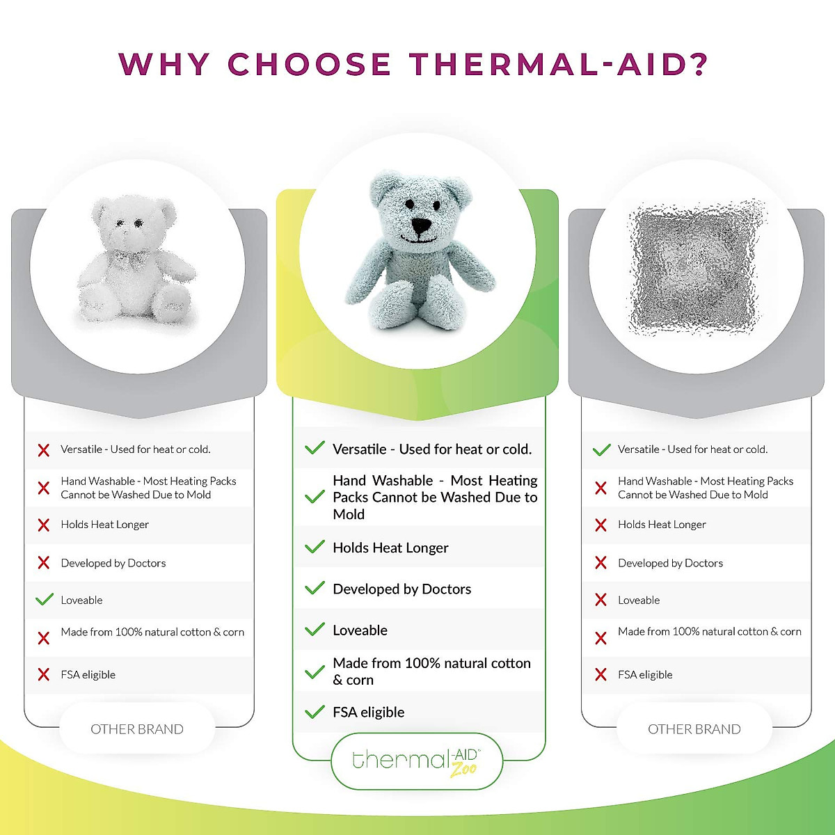 Thermal-Aid Zoo Animals - Mini Buckley The Blue Bear - Heatable Therapeutic Stuffed Animals for Kids - Hot & Cold Therapy - Ice Pack & Heating Pack - 3.15 x 2.6 x 9.3 in