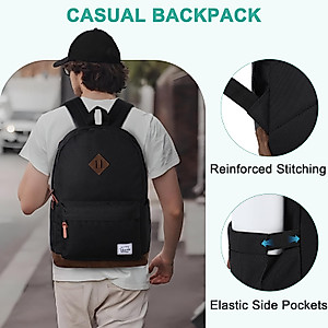 VASCHY Backpack for Men, Unisex Classic Water-resistant College School Backpack Bookbag Laptop Backpack Black