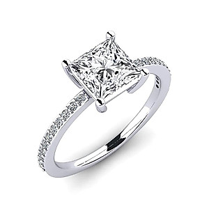 YDD Moissanite Engagement Rings Engagement Rings For Women Halo White Gold 1 Carat(1 CT) Princess Cut Brilliant Free Engraved 10K Size 9