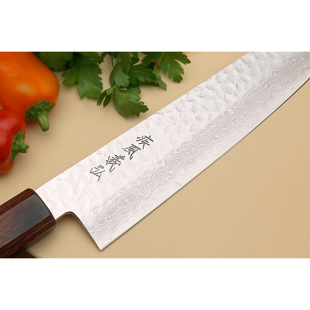 Yoshihiro VG10 46 Layers Hammered Damascus Gyuto Japanese Chefs Knife (Octagonal Shitan Rosewood Handle) (9.5" (240mm)
