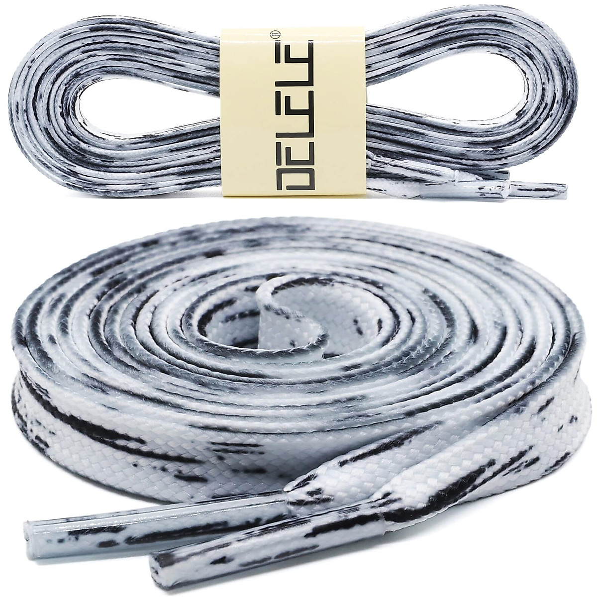 DELELE Flat Graffiti Shoe Laces: White Black Art Print Sneakers Shoelaces 2 Pair 47 inch