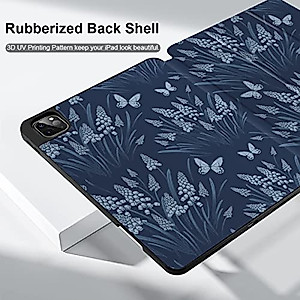 MEEgoodo for iPad Pro M2 12.9 Case 6th/5th/4th/3rd Generation 2022 2021 2020 2018 with Pencil Holder, Tablet Cover with Soft TPU Back Shell, Vintage Floral