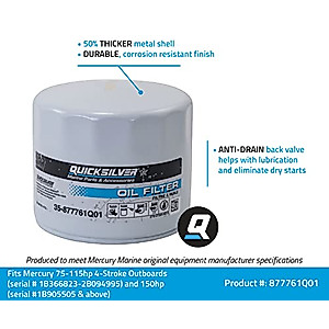 Quicksilver by Mercury Marine 877761Q01 Oil Filter for Select Mercury and Mariner 75-115hp Outboards and 150hp EFI 4-Stroke Outboards