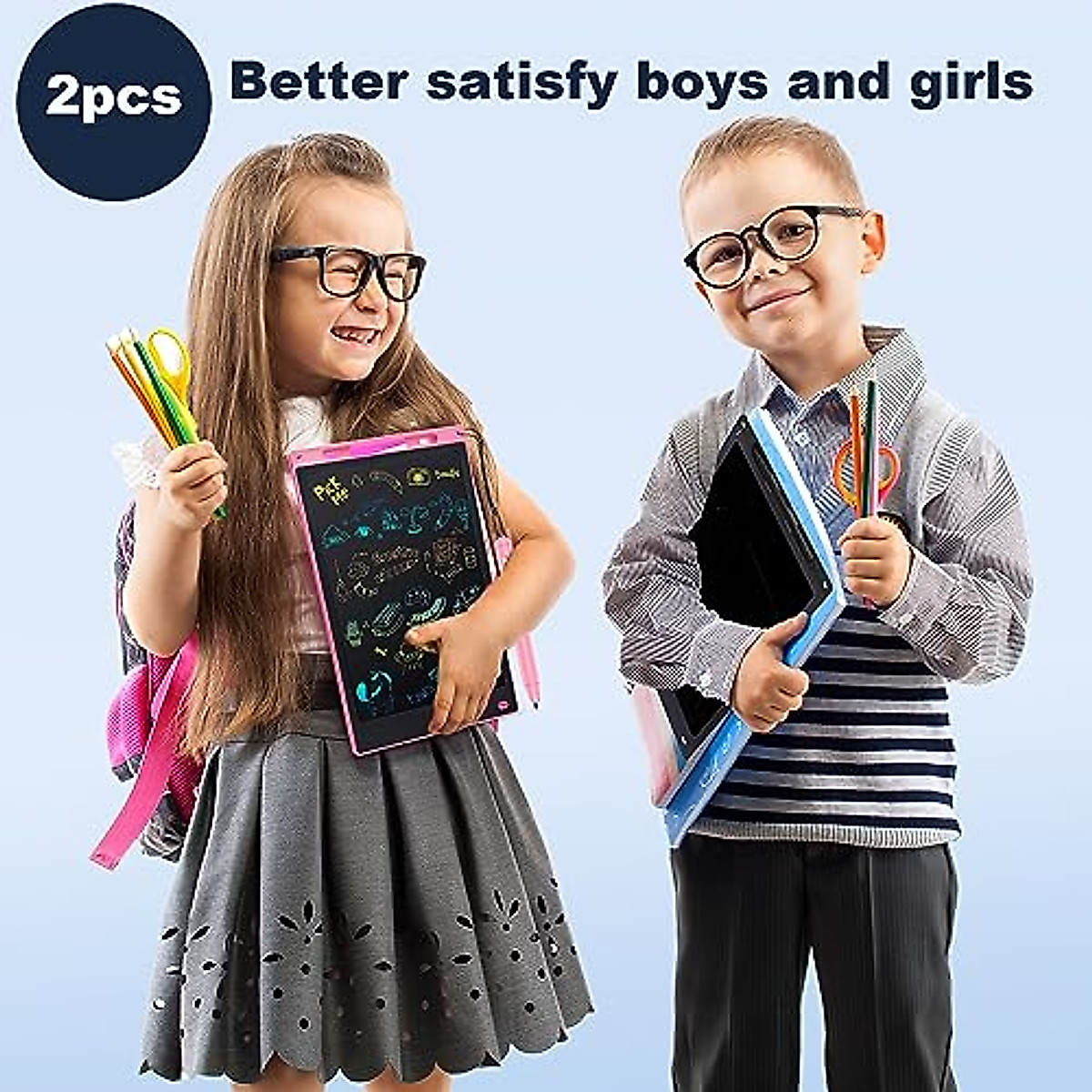 LCD Writing Tablet 2 Packs Toddler Toys, 12 Inch Doodle Board Drawing Pad Gifts for Kids Games, Erasable Colorful Drawing Board Toy Christmas Birthday Gift for 2 3 4 5 6 7 Years Old, Pink Black