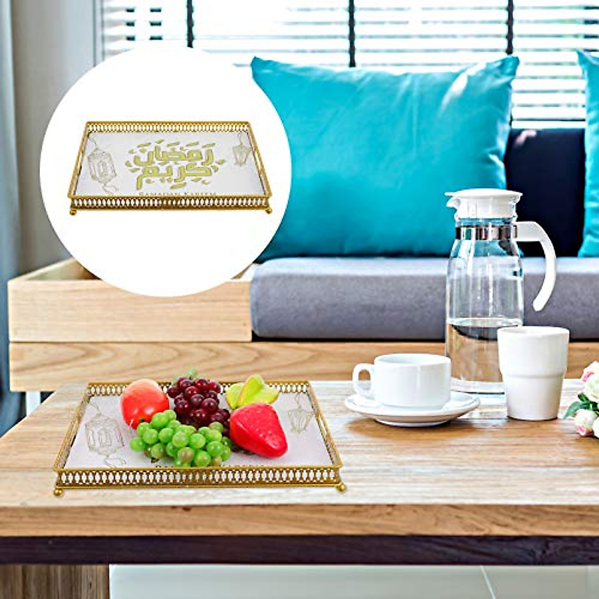 VALICLUD Golden Coffee Tea Serving Tray Eid Ramadan Food Tray Muslim Islam Mubarak Snake Plate Mubarak Dessert Plate Ramadan Mubarak Eid Decor Tray for Home Party Food Serving Dish