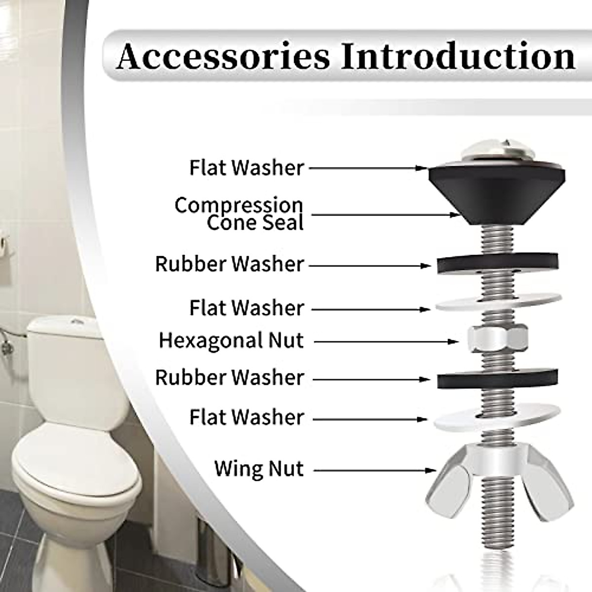 2PCS Universal Toilet Tank to Bowl Bolts, Heavy Duty Toilet Tank Replacement kit, Stainless Steel Rustproof Bolt Hardware Kits and Rubber Washers Gaskets for Toilet Tank Bolts (Silver)