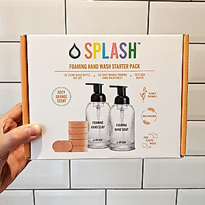 Splash | Glass Soap Dispenser with Foam Pump | Refillable Foaming Soap Dispenser for Bathroom Kitchen | 2 Pack 8 FL OZ (16oz Total) Clear Soap Dispenser | x6 Hand Soap Included