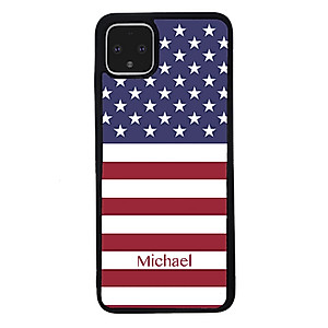 American Flag Stars and Stripes Personalized Black Rubber Phone Case Compatible With Google Pixel 8 Pro, 8a, 8, 7a, 7, Pixel 7 Pro, 6a, Pixel 6 Pro, 6, 5, 4a 5G, 4a 4G, 4, 4 XL, 3a, 3a XL, 3