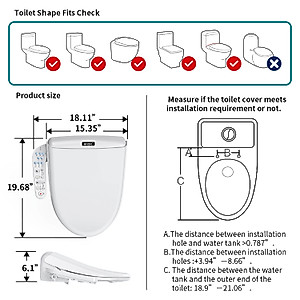 Electric Bidet Toilet Seat,bidets for existing toilets，elongated，One-click intelligent operation, Warm Water Cleaning， slow close，Seat cushion keep constant temperature in winter，With a dryer,White