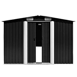 GOLINPEILO Metal Outdoor Garden Storage Shed, 101.2"x117.3"x70.1" Steel Utility Tool Shed Storage House, Galvanized Steel Yard Shed with Double Sliding Doors, Utility and Tool Storage, Anthracite