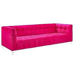 Tov Furniture The Bea Collection Modern Style Velvet Upholstered Living Room Sofa with Lucite Legs, Pink