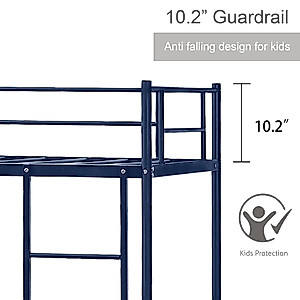 Bunk Bed Twin Over Twin, Twin Over Twin Bunk Bed with Metal Guardrail and Ladder, Heavy Duty Twin Bunk Beds for Boys, Girls, Teens, Adults, No Box Spring Needed, Noise Free (Navy Blue)
