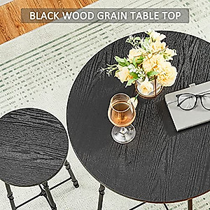 VECELO 3 Piece Round Pub Dining Set, High Top Bar Table and Stools for 2, Bistro Dinette with/Chairs for Small Space, Easy Assembly, Black