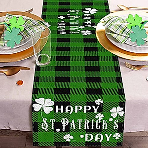 St Patricks Table Runner, Cozy Zestie Spring Green Shamrock Burlap Table Runners Holiday Day Decoration Kitchen Dining Buffalo Plaid Lucky Clover Table Runners for Home Party Decor 13 x 72 Inch