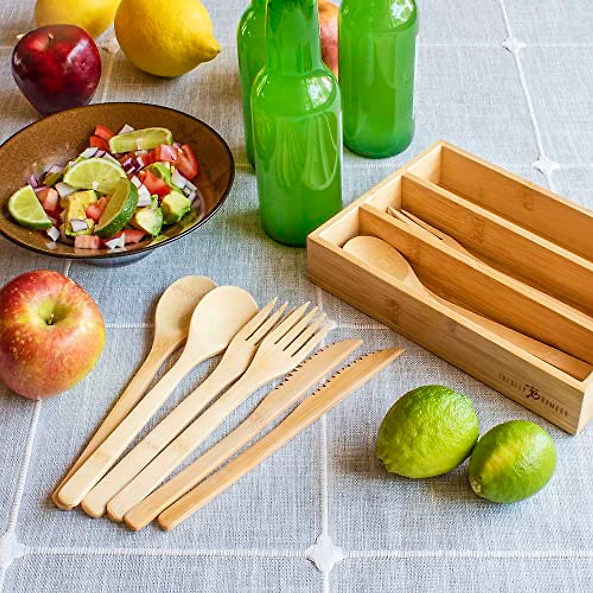 Totally Bamboo 12-Piece Reusable Bamboo Flatware Set with Portable Storage Case, Dishwasher Safe