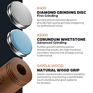 Rolling Knife Sharpener - Knife Sharpening Kit with Diamond and Corundum Discs for Steel of Any Hardness, 15 and 20 Degrees Magnetic Angle Base for Kitchen Knives, Chef Knife Set, Scissors