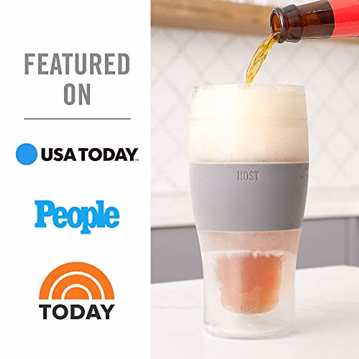 Host Freeze Beer Glass, Freezer Gel Chiller Double Wall Plastic Frozen Pint Glass, Set of One, 16 oz, Grey