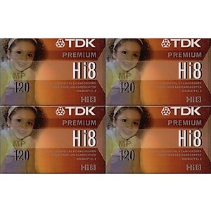 TDK Hi8 Premium Video Cassettes, 120 minutes, Pack of 4