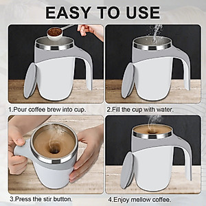 JELOVA Electric Magnetic Stirring Coffee Mug, Electric Mixing Mug, Automatic Funny Self Mixing Cup, Stainless Steel Travel Cup for Chocolate, Milk, Tea, Office, Home, Kitchen, 12 oz/350ml, White
