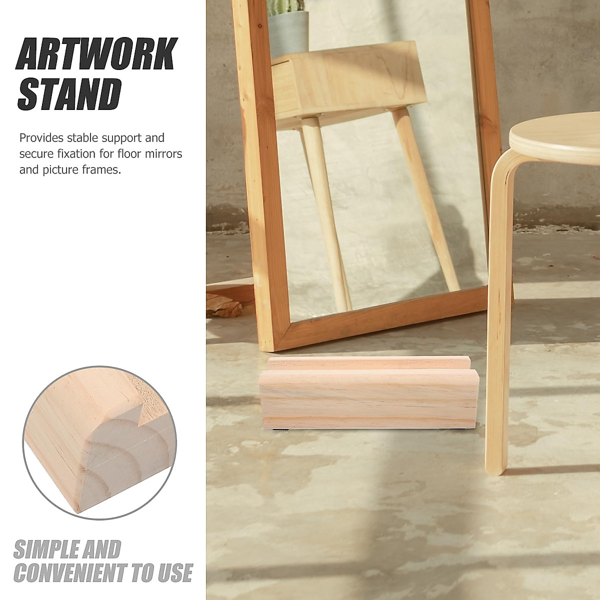 Angoily Full Body Mirror Stand, Wooden Artwork Rack, Anti-Skid Mirror Holder, Full Length Mirror Holder, Wood Display Mount Mirror Support Base, Floor Mirror Bracket (9.82X2.95X2.67 Inch)