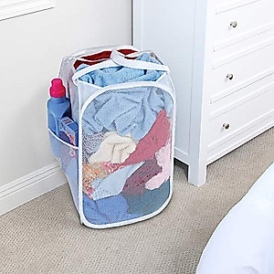 Smart Design Pop Up Laundry Hamper with Easy Carry Handles and Side Pocket - Durable Mesh Fabric - Collapsible Design - Clothes and Laundry - Home Organization - Holds 2 Loads - 13 x 21 Inch - White