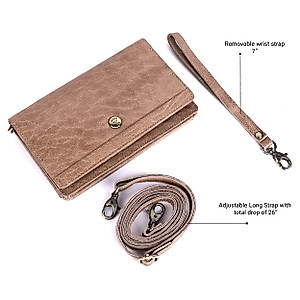 LEDERBUCK Real Leather Smartphone Crossbody Handbag Wristlet Purse Clutch for Women (Nougat)