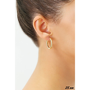 14k Yellow Gold 3mm Tube Round Polished Hoop Earrings -1'' Diameter