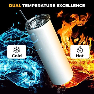 Oqnus 8 Pack 20 oz Sublimation Tumblers - Double Wall Insulated Blank Tumblers for Sublimation with Straws, Shrink Wrap, Heat Tape, Coasters - Premium Stainless Steel Sublimation Tumbler Blanks