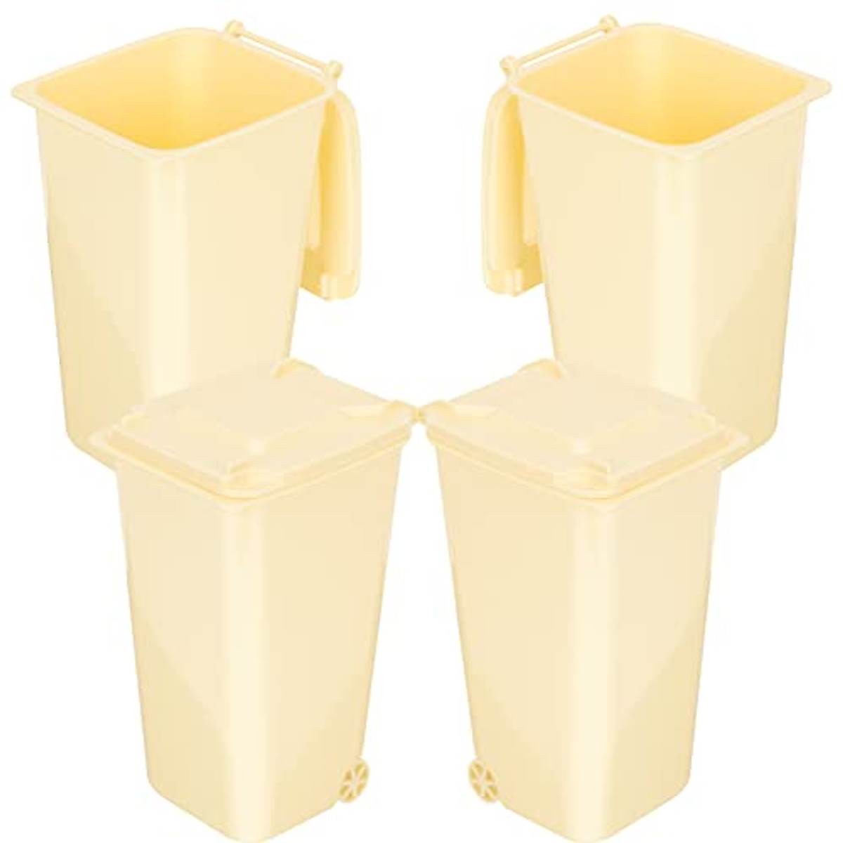 Zerodeko Trash Cans 4pcs Mini Trash Can Desktop Waste Garbage Bin with Lid Wastebasket Countertop Wastebasket Trash Can for Home Office Vanity Tabletop Bedroom Bathroom Yellow Small Trashcan