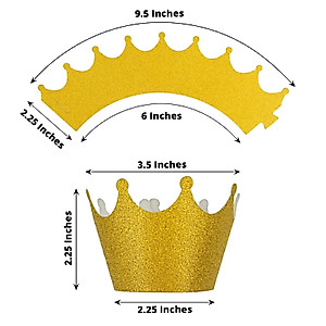 TABLECLOTHSFACTORY 25 Pack | Gold Glitter Crown Paper Cupcake Wrappers, Muffin Paper Cup Liners