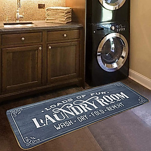 Poowe Farmhouse Laundry Room Rugs Runner and Mats,Non Slip Waterproof Laundry Mats Kitchen Floor Carpet Durable Cushioned Natural Rubber Area Rug for Laundry Room Kitchen Bathroom