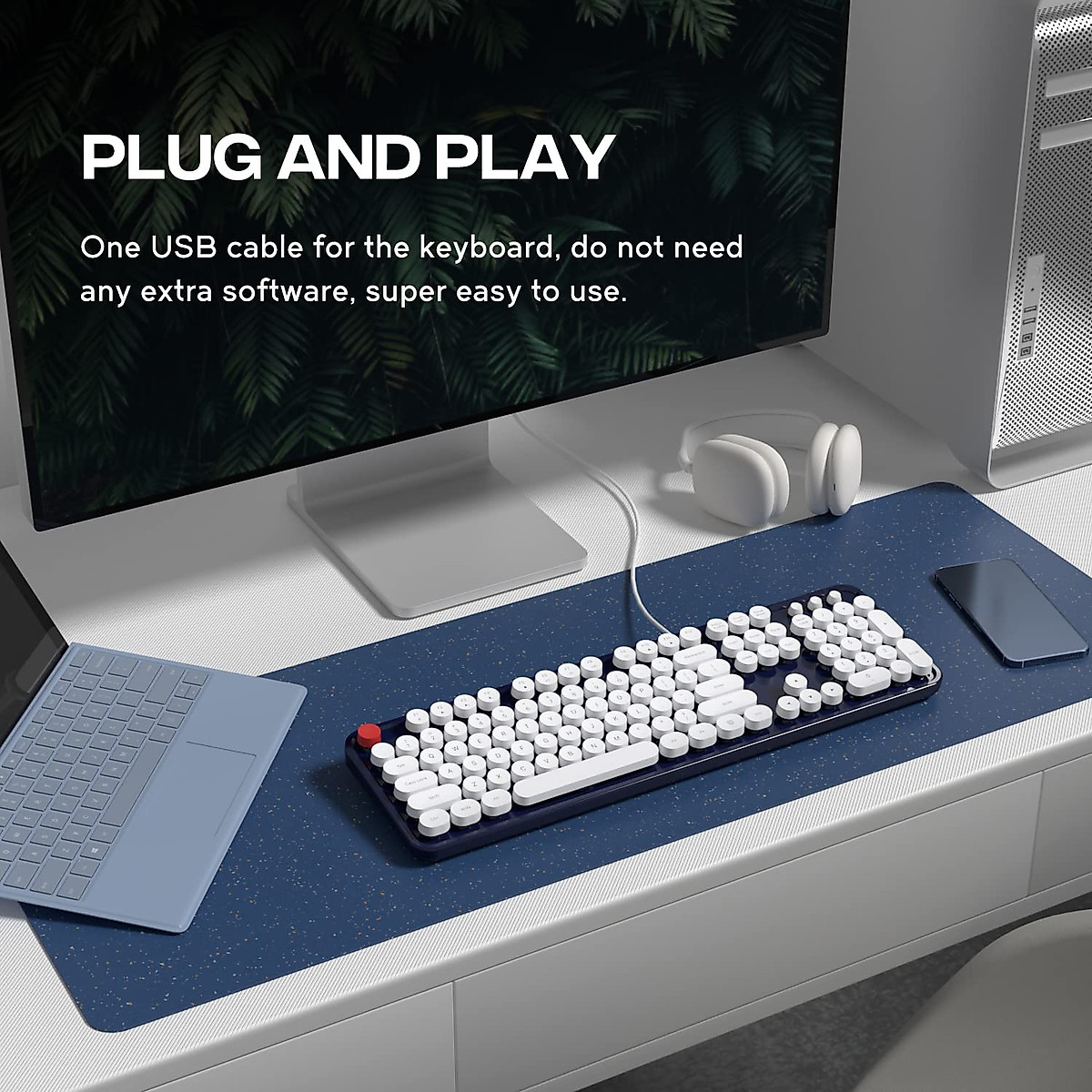 Atelus Computer Keyboards Wired, Full Size Typewriter Keyboard with Number Pad, Plug Play USB Keyboard for PC Laptop Desktop Windows (Black)