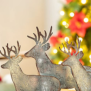 Glitzhome Christmas Table Decorations 12.81 Inches Metal Christmas Reindeer Decor Galvanized Deer Decoration for Home Country Christmas Decor Rustic Xmas Desk Decoration