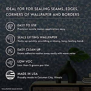 Roman Products 207802LW 6454 Seam Repair Adhesive, Sealer for Wallpaper Tears, and Loose and Overlapping Edges, 3-oz Tube, 3 Oz, White, 3 Ounce