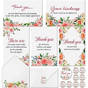 Jetec 100 Pack Pink Rose Funeral Sympathy Bereavement Thank You Cards with Envelopes and Stickers Bulk Greeting Cards for Family Loved Ones Bus Driver Wishes Holiday Celebration