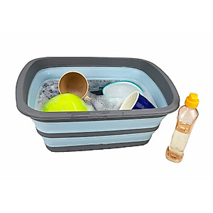 SAMMART 10L (2.6 Gallon) Collapsible Tub-Foldable Dish Tub-Portable Washing Basin-Space Saving Plastic Washtub (Grey/Sea Angel)