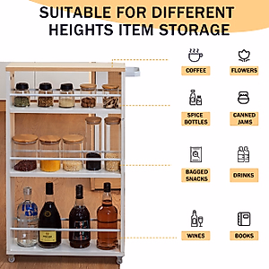 PrimeZone 4 Tier Slim Storage Cart - 18.5"W x 5"D x 31"H Narrow Rolling Utility Storage Cart with Handle & Wheels, Slide Out Mobile Shelving Unit Organizer for Small Spaces, Kitchen, Laundry, White