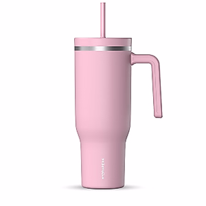 Hydrapeak Voyager 40 Oz Stainless Steel Tumbler with Handle, Insulated Water Bottle With Straw & Lid, Cupholder Friendly Reusable Travel Mug (Cotton Pink)
