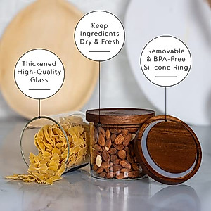 Laramaid 22oz 6Pack Glass Jars Set with Minimalist Pantry Labels, Round Pantry Jars with Brown Acacia Lids and Vinyl Customized Sticker Labels, Food Storage Containers for Home, Kitchen and Pantry