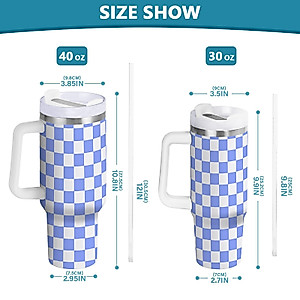 Blue White Checkered 40 oz Tumbler with Handle and Straw Lid, Insulated Coffee Cup Reusable Stainless Steel Water Bottle Travel Mug Cupholder Friendly,Gifts for Women Men