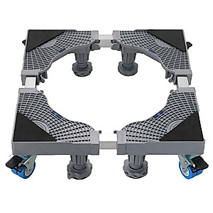 MYFULLY Adjustable Movable Furniture Dolly Roller Base with 4×2 Locking Rubber Swivel Wheels and 4 Strong Feet, Multi-Functional Mobile Stand for Dryer, Washing Machine and Refrigerator (Grey)