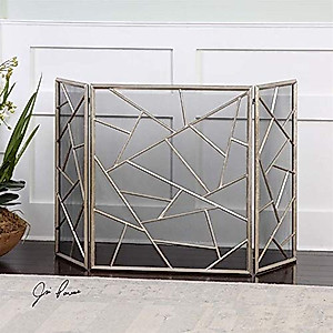 Beaumont Lane Modern Fireplace Screen in Antiqued Silver