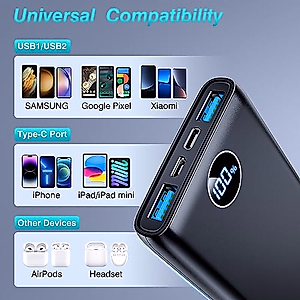 KEOLL Portable Charger 25800mAh Power Bank, 22.5w Fast Charging Battery Pack, LED Display USB C Backup Battery, Slim Portable Phone Charger for iPhone 15/14/13 Pro Samsung Android Cell Phone etc