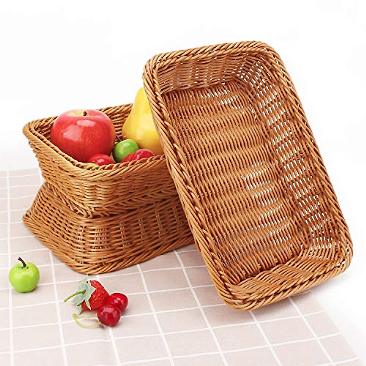 Wicker Bread Basket, Eusoar 11.8"x 7.9"x 2.4" 3pcs Tabletop Food Serving Baskets Trays, Bread Proofing Basket, Food Fruit Vegetables Sundries Storage Basket for Restaurant Bakery Family Party