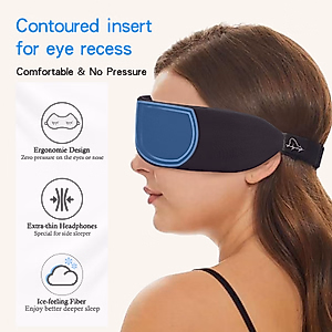 ALASKA BEAR Sleep Headphone Headband Bluetooth 5.2 HD Stereo Noise Reduction Eye Contour Built-in Mask w/Thin Speakers Wireless Audio Sports Headgear (Black Ⅰ)