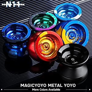 MAGICYOYO N11 Professional Unresponsive Yoyo for Kids, Pro Trick Yo Yo for Adults/Advanced, Dual Purpose Metal Yo-yo Replacement Responsive Yoyo Bearing + 12 Yo yo Strings + Storage Bag