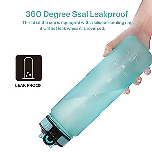 EYQ 32 oz Water Bottle with Time Marker, Carry Strap, Leak-Proof Tritan BPA-Free, Ensure You Drink Enough Water for Fitness, Gym, Camping, Outdoor Sports (Mint Green)