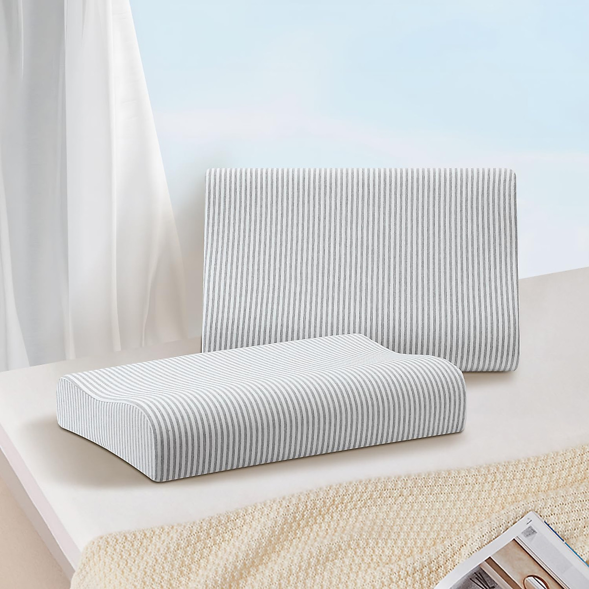 Eucoz Replacement Pillow Case for Memory Foam Neck Pillow,Zippered Pillow Cover,Soft Cotton Pillow Protector for Cervical Pillow,Latex Pillow…