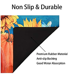 VERTKREA Thanksgiving Area Rug, Sunflower Pumpkin Mats, Autumn Floor Mats Rubber Rugs for Indoor Outdoor Entryway Kitchen Living Room Bedroom Bathroom, 18 x 29.5 Inches